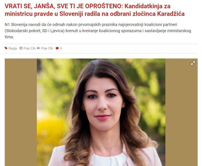 V bošnjaških medijih zgroženi glede morebitne kandidature Dominike Švarc Pipan za ministrico
